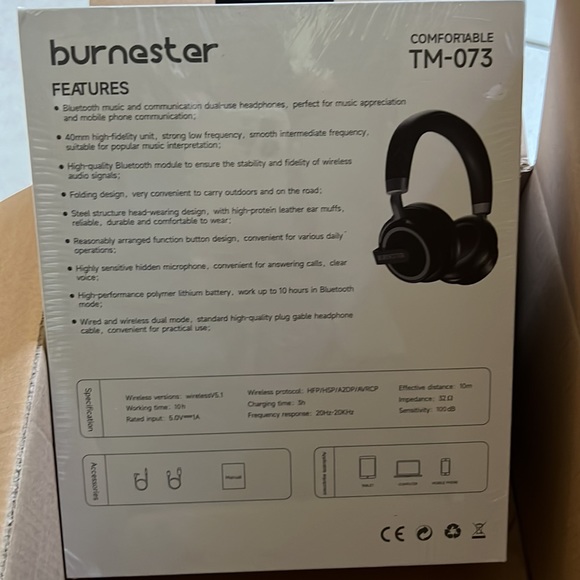 Burnester | Headphones | New In Box Burnester Tm73 Black Wireless ...